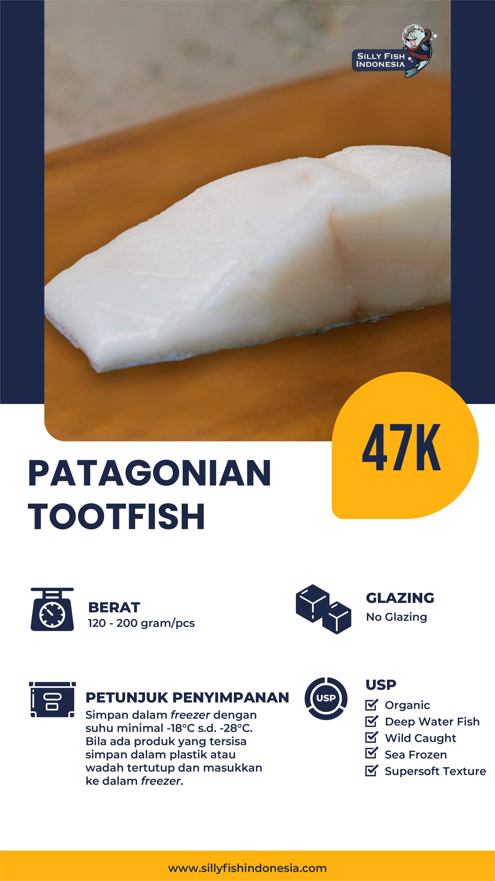 Pattagonian Toothfish fillet pot – Silly Fish Indonesia